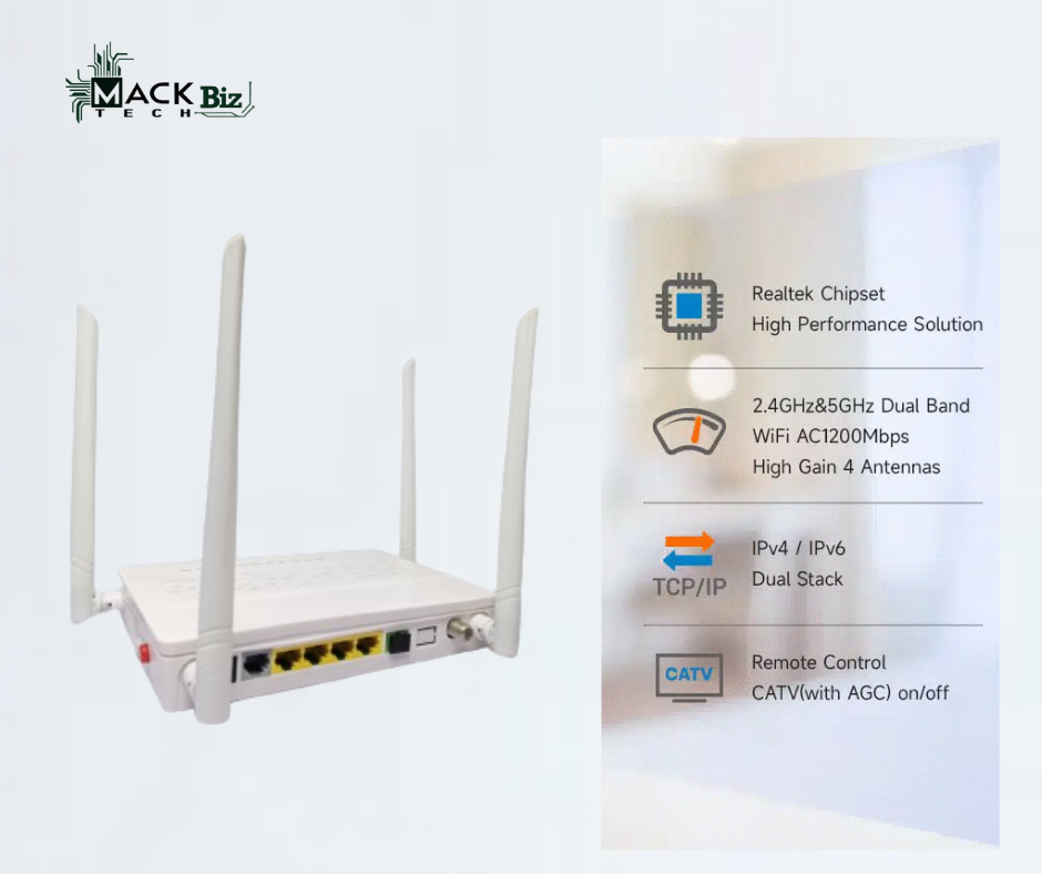 XPON (GPON/EPON) ONU, 4GE PON CATV Dual-Band WIFI – MackTechBiz