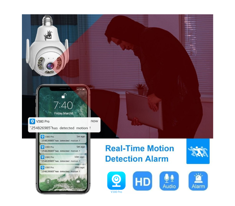 V380 E27 Bulb PTZ WIFI 3MP Security Camera – MackTechBiz