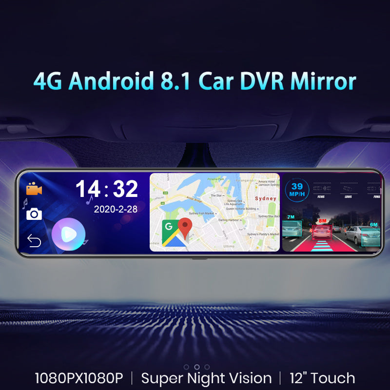 12" Car Stream Media Rearview Mirror Android 8.1 Dash Cam GPS Navigati ...